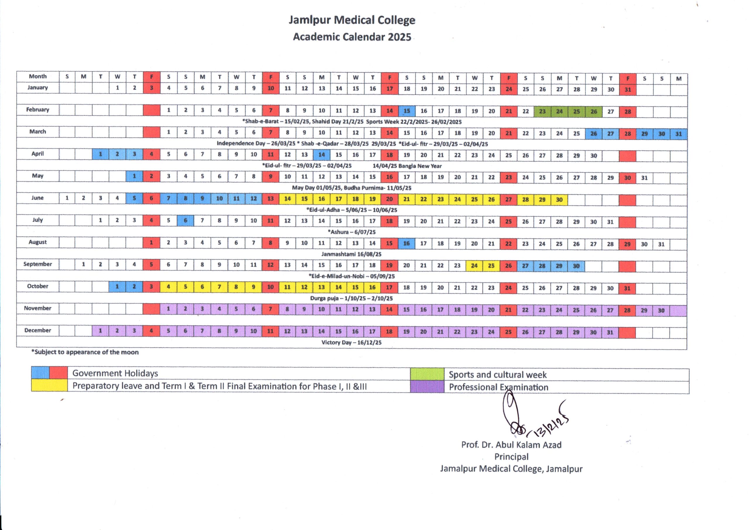 Academic Calendar - Jamalpur Medical College, Jamalpur